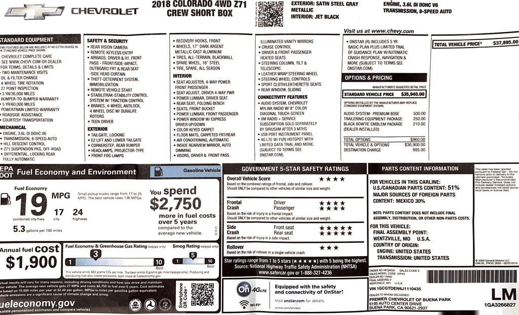 Lease Transfer- 2018 Chevy Colorado Z71 Crew Cab $302/mo - Private ...